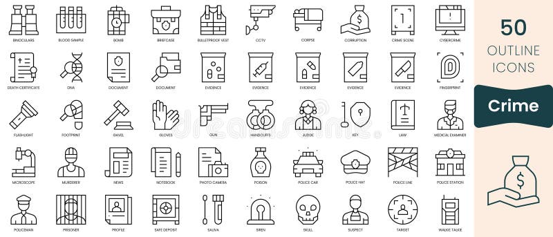 Set of Crime Icons. Thin Linear Style Icons Pack Stock Vector ...