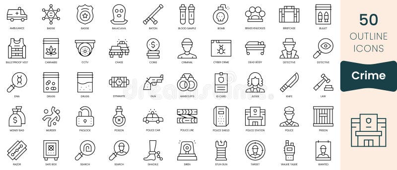Set of Crime Icons. Thin Linear Style Icons Pack Stock Vector ...