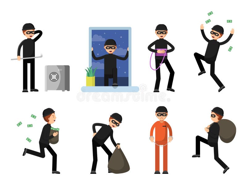 Set of Criminal Characters Isolate on White Stock Vector - Illustration ...