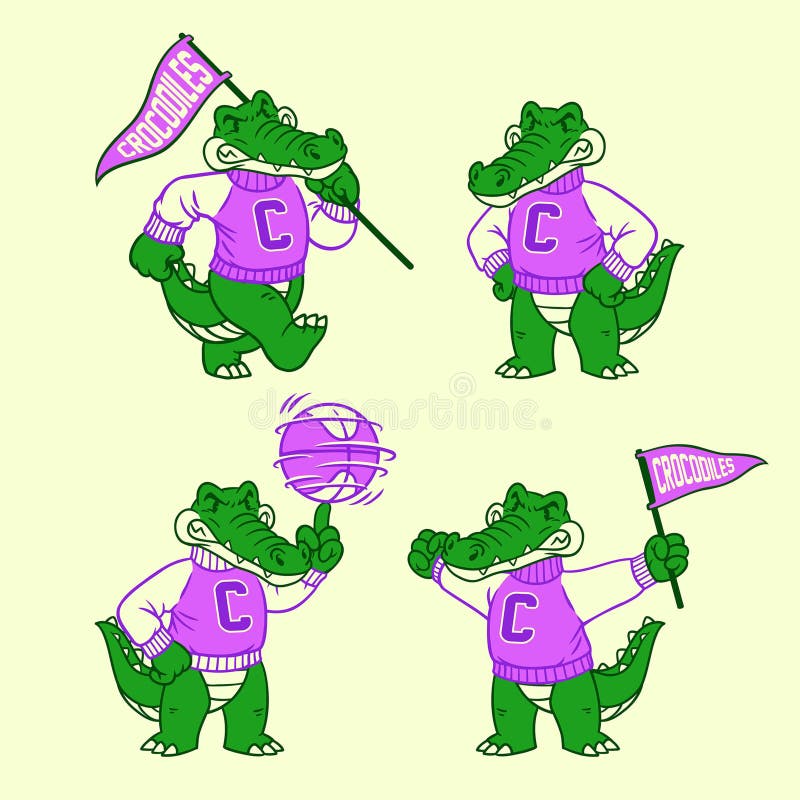 Set of Crocodiles Sport Mascot in Vintage Style Stock Vector ...