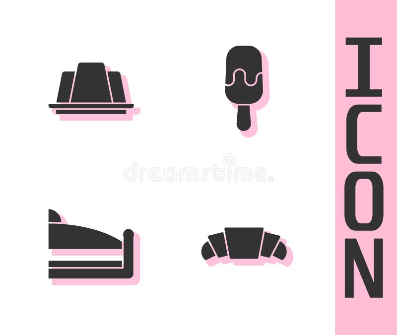 Set Croissant, Jelly Cake, Piece of and Ice Cream Icon. Vector Stock ...