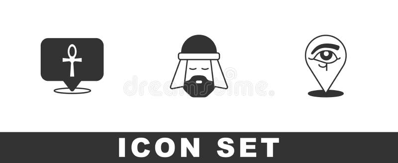 Set Cross Ankh, Egyptian Man and Eye of Horus Icon. Vector Stock Vector - Illustration of ...