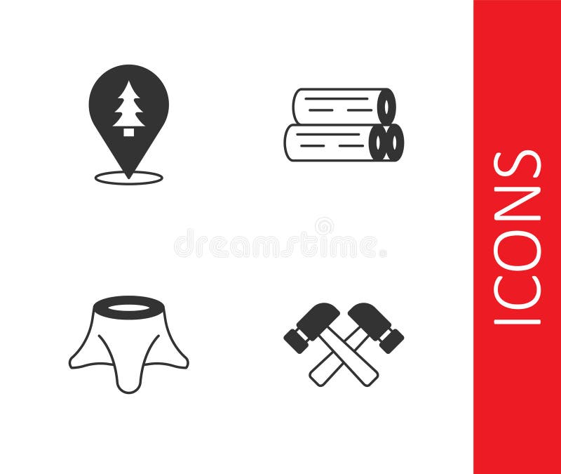 Set Crossed Hammer, Location of the Forest, Tree Stump and Wooden Log ...