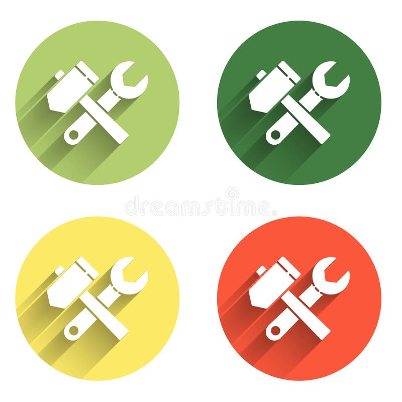 Set Crossed Hammer and Wrench Spanner Icon Isolated with Long Shadow ...