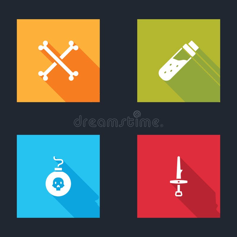 Set Crossed Human Bones, Bottle with Potion, Bomb Ready To Explode and ...