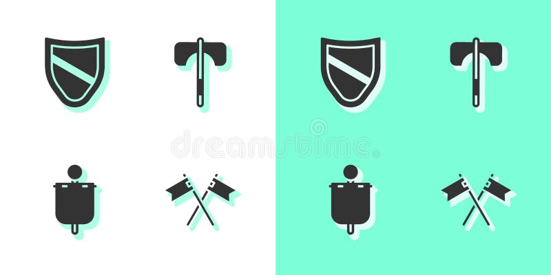 Set Crossed Medieval Flag, Shield, Medieval and Axe Icon. Vector Stock ...