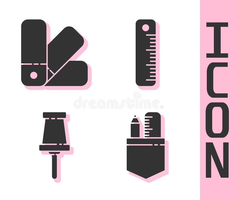 Set Crossed Ruler and Pencil, Color Palette Guide, Push Pin and Ruler ...