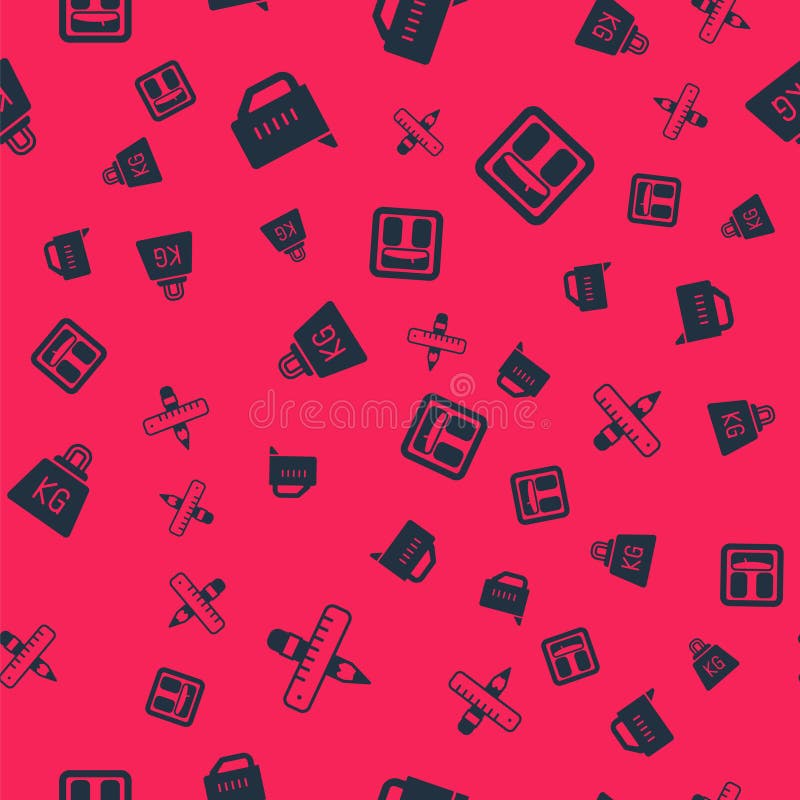 Set Crossed Ruler and Pencil, Measuring Cup, Weight and Bathroom Scales ...