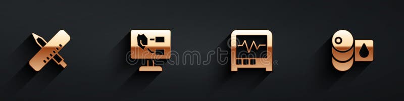 Set Crossed Ruler and Pencil, Soil Analysis, Seismograph and Barrel ...