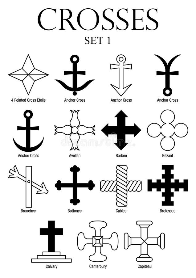 Set of Crosses with Names on White Background. Size A4 Stock Vector ...