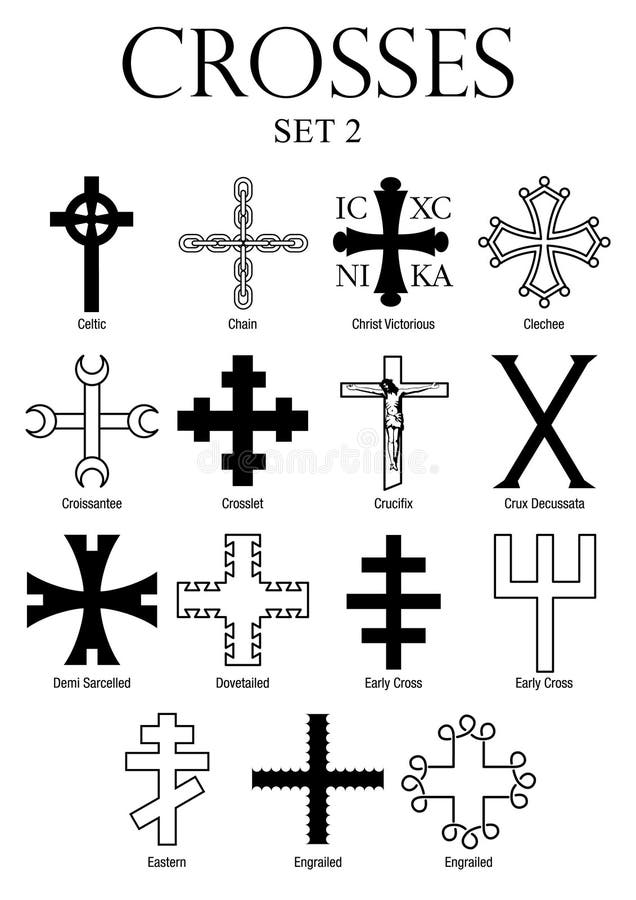 Set of Crosses with Names on White Background. Size A4 Stock Vector ...