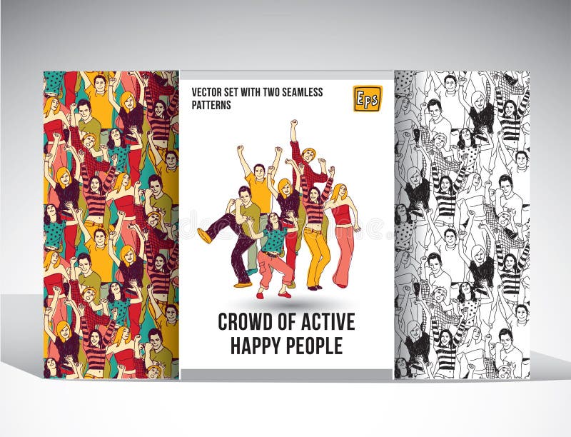 Crowd Active Happy People Seamless Black Pattern Stock Vector ...
