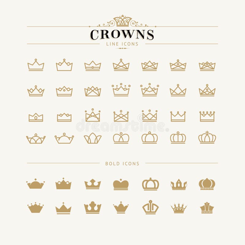 Set of Crown Line and Bold Icons Stock Vector - Illustration of ...