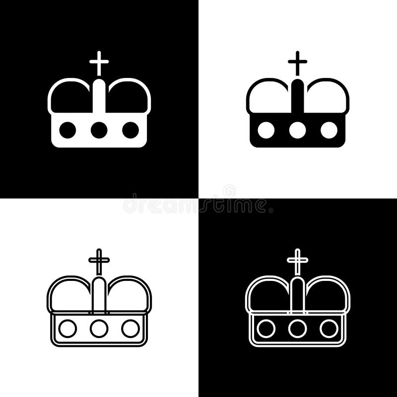 Set Crown of Spain Icon Isolated on Black and White Background. Vector ...