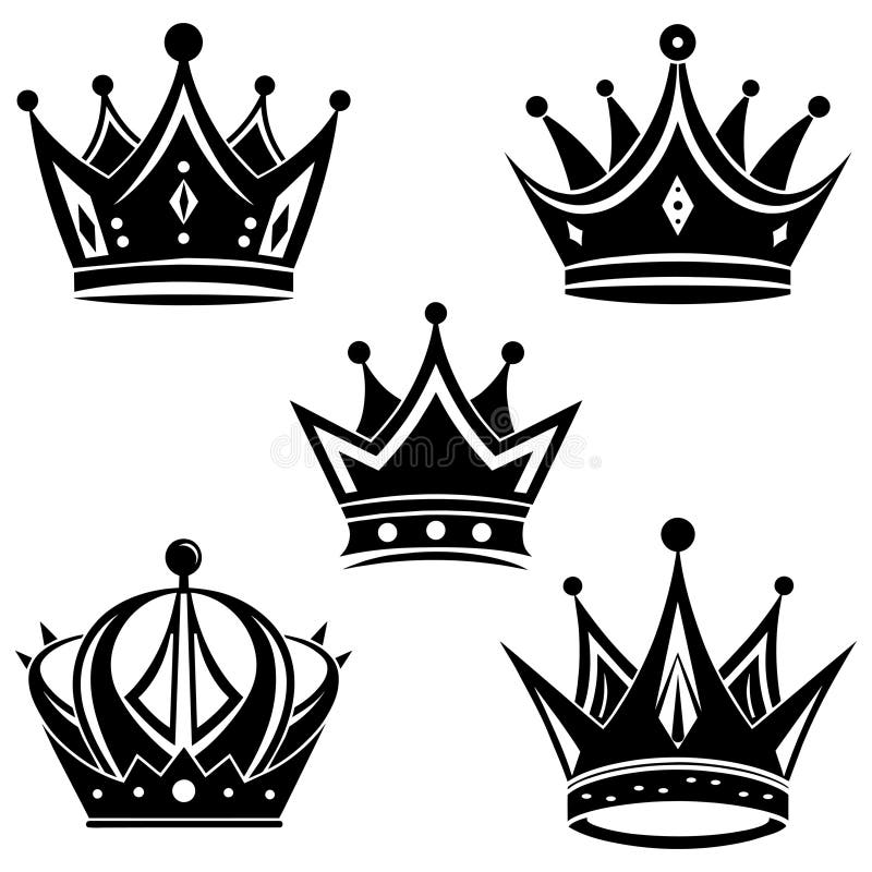 Set of Crowns. Black Silhouette. Royal Design. Vector Illustration ...