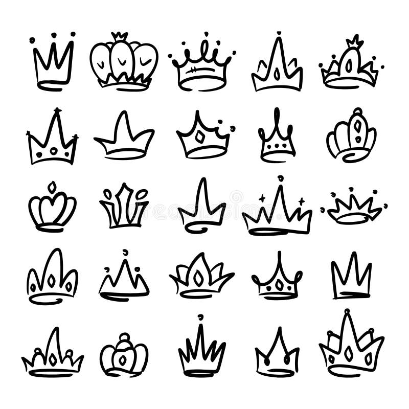 Set of Crowns in Doodle Style. Simple Forms Stock Vector - Illustration ...