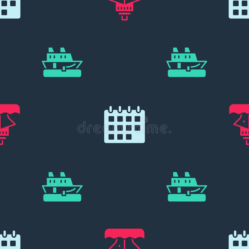 Set Cruise Ship, Calendar and on Seamless Pattern. Vector Stock Vector ...