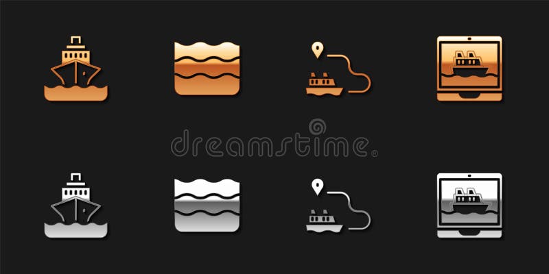 Set Cruise Ship, Wave, Ship Line Path and Icon. Vector Stock Vector ...