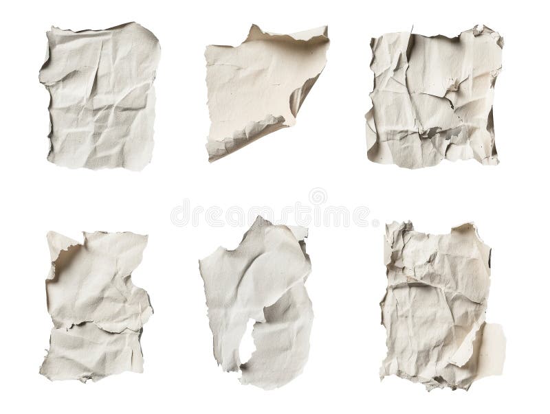 Set of Crumpled Paper Sheets Isolated on Transparent Background. Torn ...