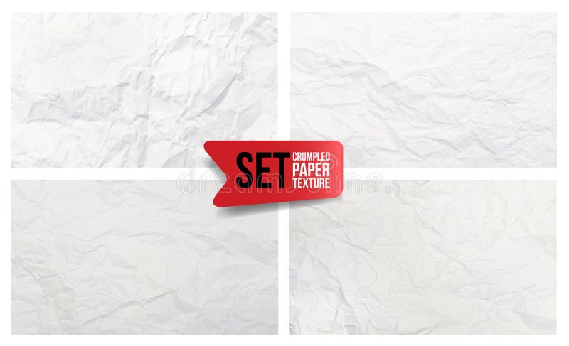 Set of Crumpled Paper Texture. Realistic Wrinkled Sheet. White Crumpled ...