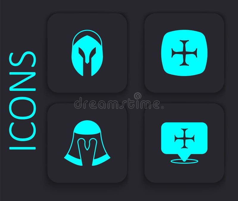 Set Crusade, Medieval Helmet, and Icon. Black Square Button. Vector ...