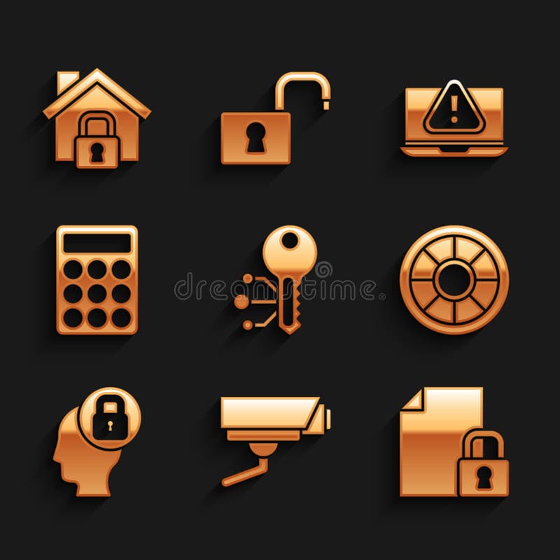 Set Cryptocurrency Key, Security Camera, Document and Lock, Safe, Human ...