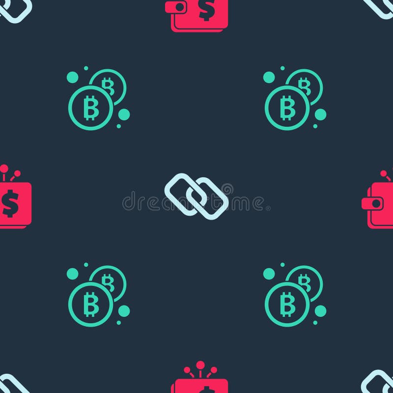 Set Cryptocurrency Wallet, Chain Link and Bitcoin on Seamless Pattern ...