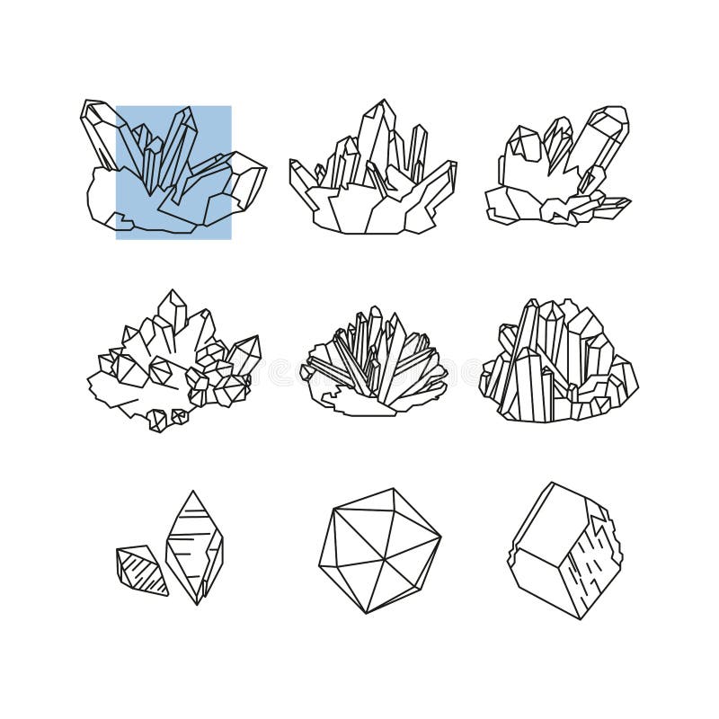 Set of Crystals and Minerals. Simple Linear Vector Illustration Stock ...