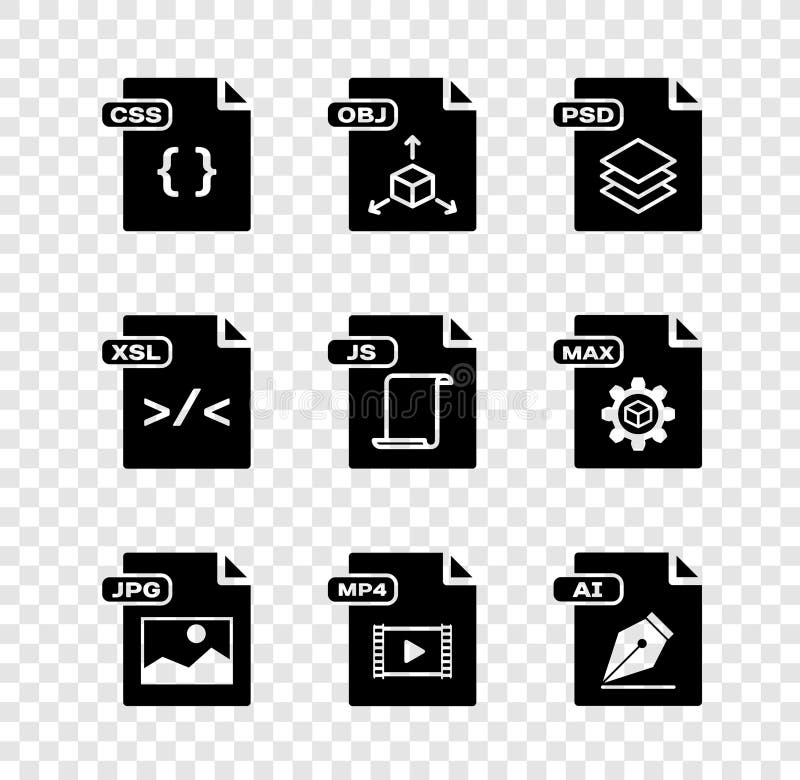 Set Css File Document Obj Psd Mp4 Ai Xsl And Js Icon Vector Stock Vector 6886