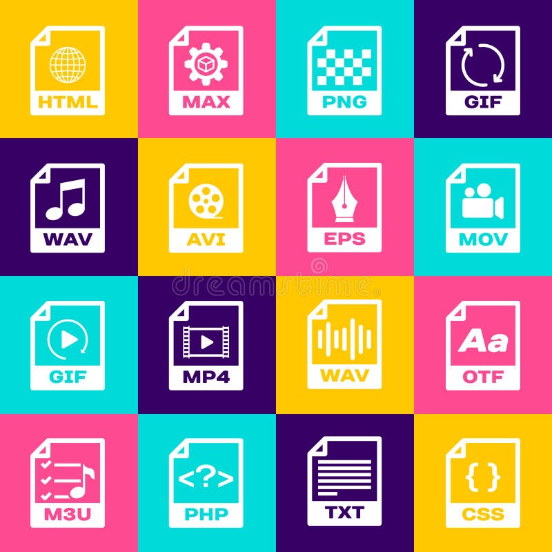Set CSS File Document, OTF, MOV, PNG, AVI and WAV Icon. Vector Stock ... Set CSS File Document, OTF, MOV, PNG, AVI and WAV Icon. Vector Stock ...
