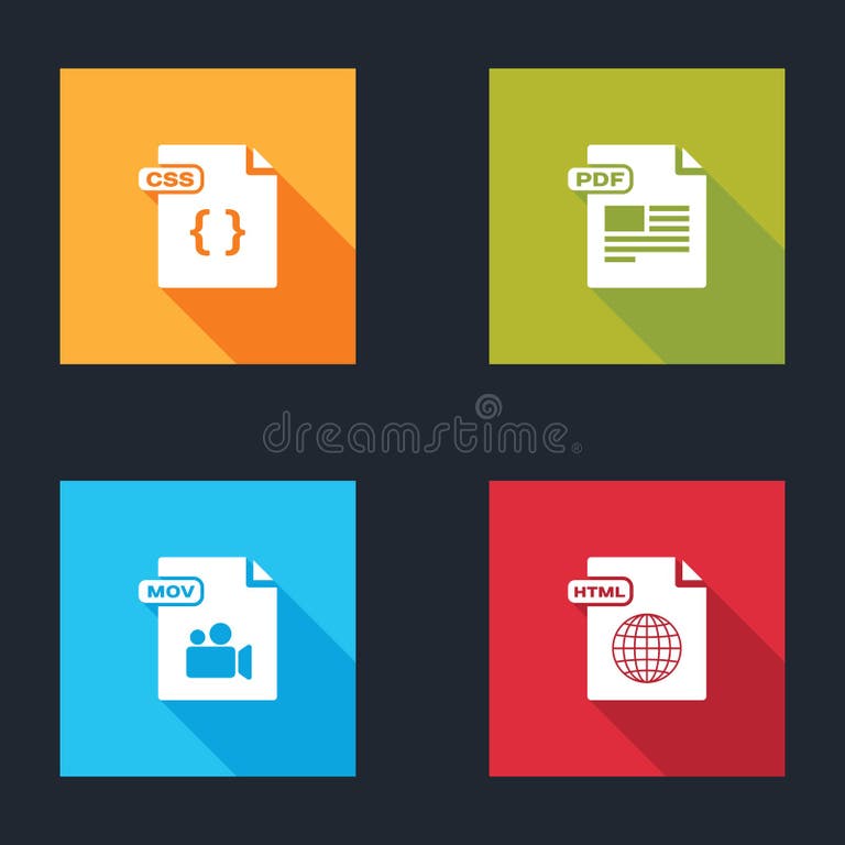 Set CSS File Document, PDF, MOV and HTML Icon. Vector Stock Vector - Illustration of design ...