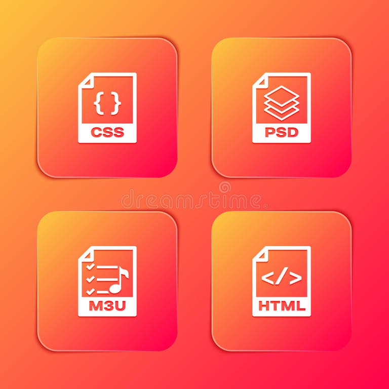 Set CSS File Document, PSD, M3U and HTML Icon. Vector Stock Vector - Illustration of design ...