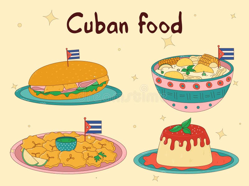 Set of Cuban Food. Traditional Cuban Dish. Vector Illustration Stock ...