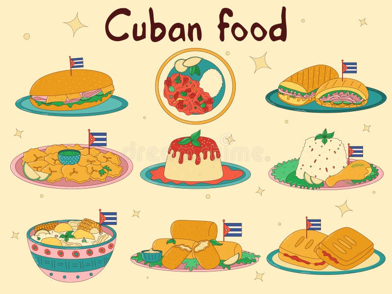 Set of Cuban Food. Traditional Cuban Dish. Vector Illustration Stock ...