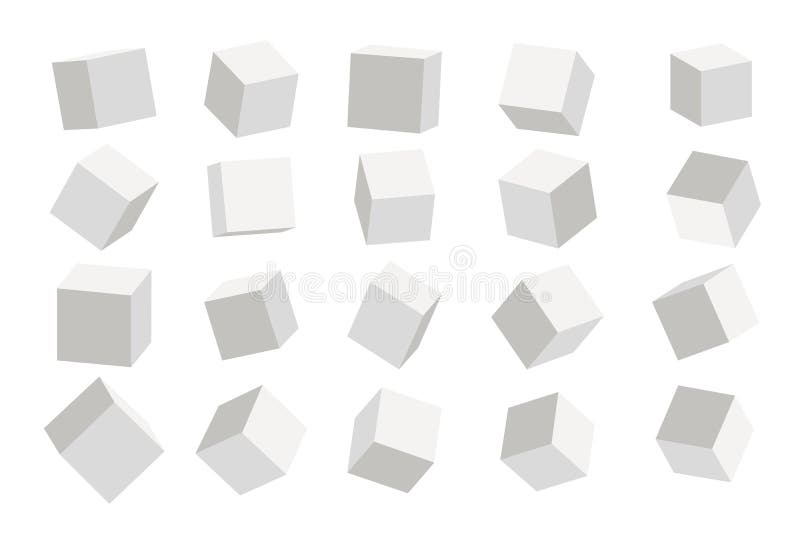 A Set of Cube Icons with a Perspective 3d Cube Model with a Shadow ...