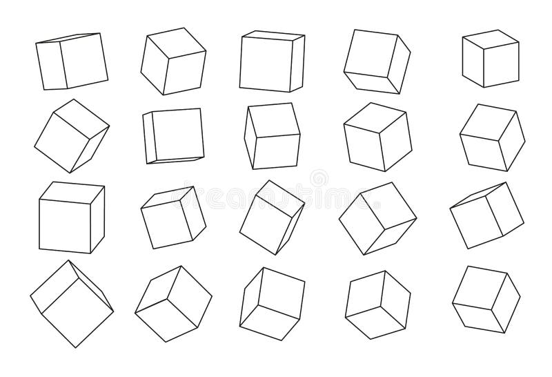 A Set of Cube Icons with a Perspective 3d Cube Model with a Shadow ...