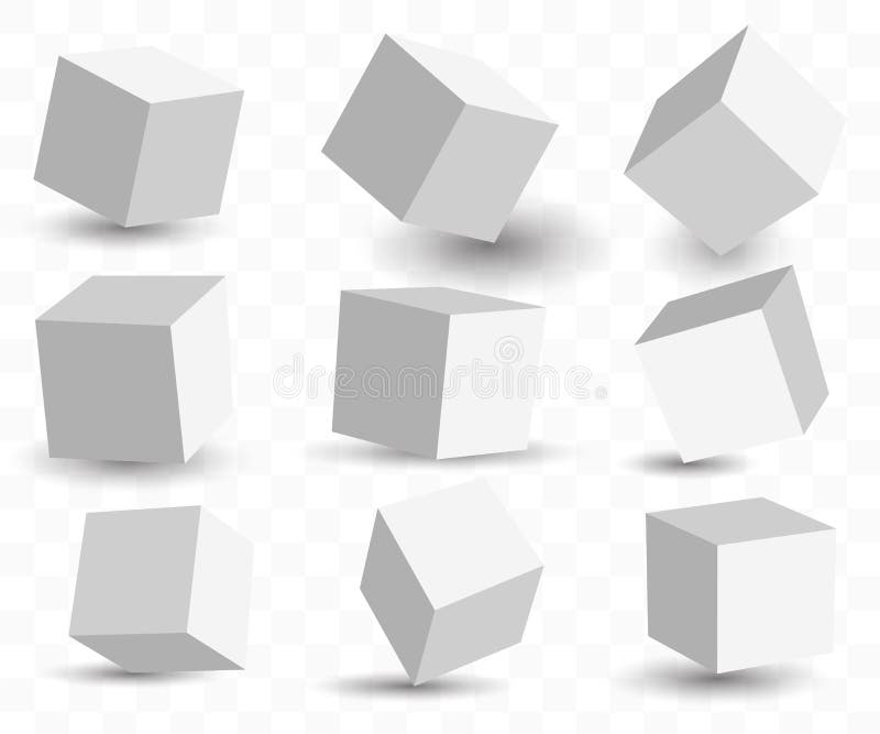 Set of Cube Icons in Perspective View with Shadow Isolated on ...