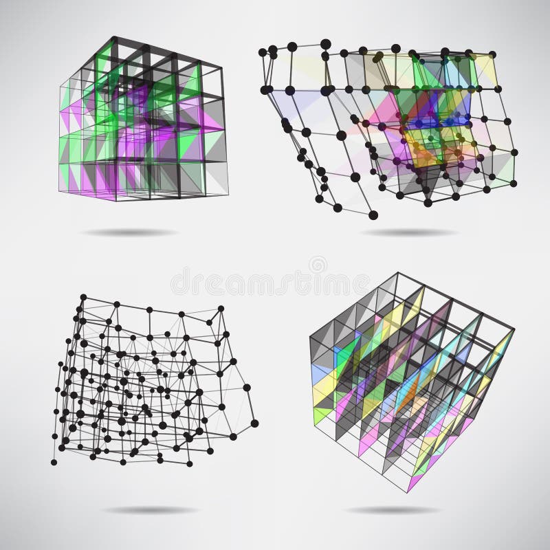 Set of Cubes with Color Texture Triangles, Lines and Dots Stock Vector ...