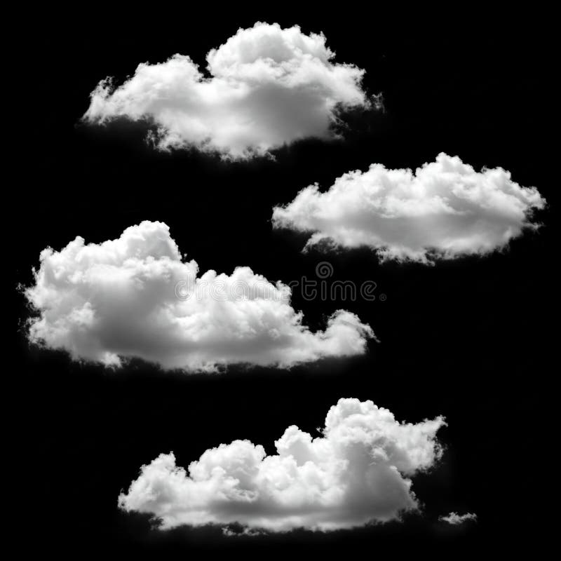 Set of Cumulus Clouds on Black Background Stock Image - Image of cloud ...