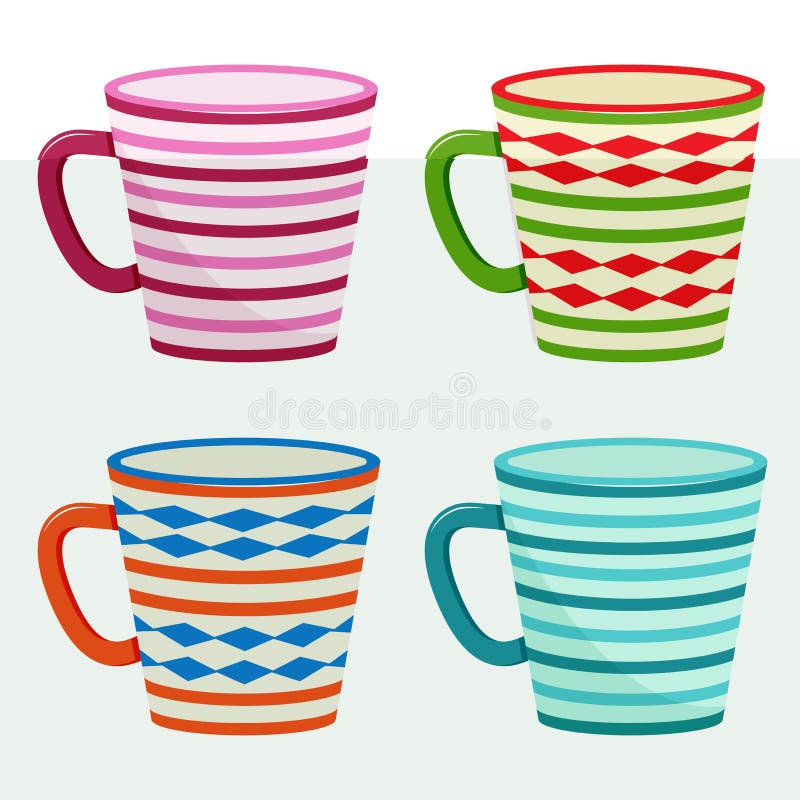 Set of Cup with Colorful Pattern. Vector Illustration Stock ...