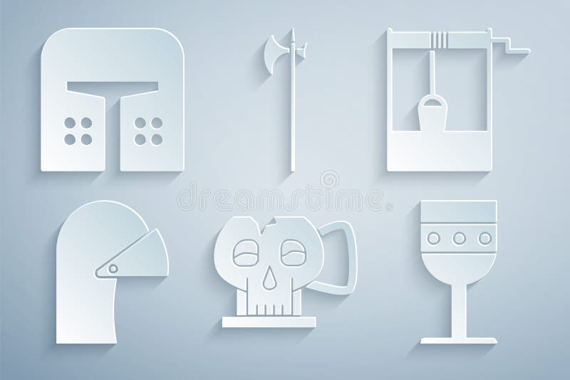 Set Cup from the Skull, Well with Bucket, Medieval Iron Helmet, Goblet ...