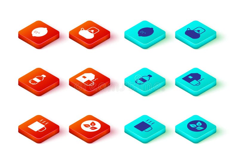 Set Cup of Tea, Tea Leaf, Bottle Water, with Milk, Kettle Handle and ...