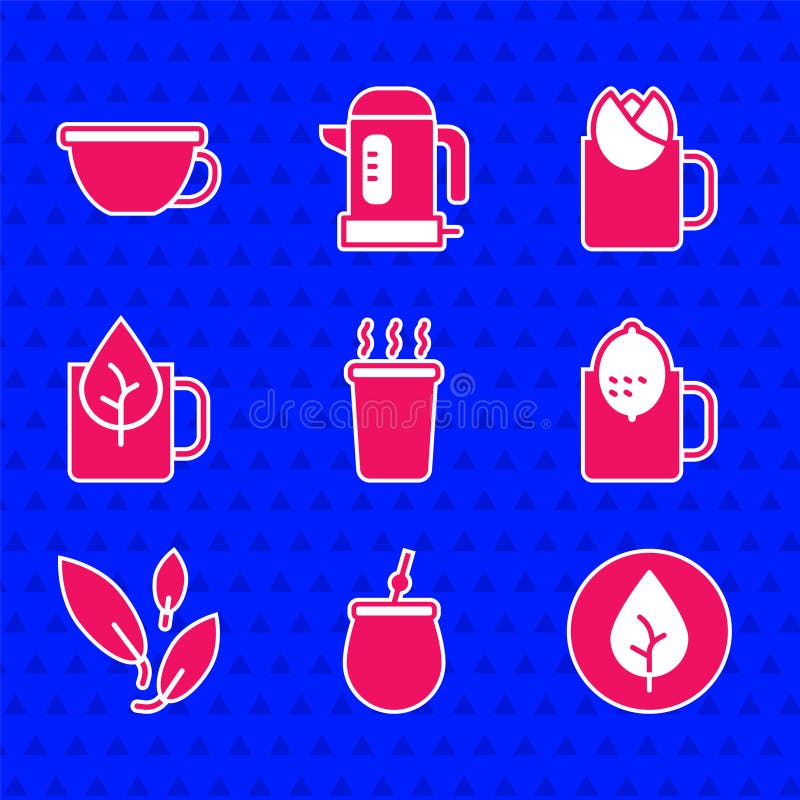 Set Cup of Tea, Mate, Tea Leaf, with Lemon, Rose and Icon. Vector Stock ...