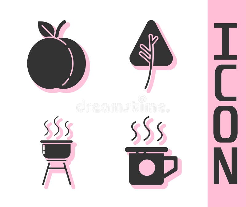 Set Cup of Tea, Peach Fruit, Barbecue Grill and Leaf or Leaves Icon ...