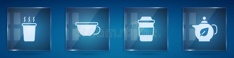 Set Cup of Tea, and Teapot with Leaf. Square Glass Panels. Vector Stock ...