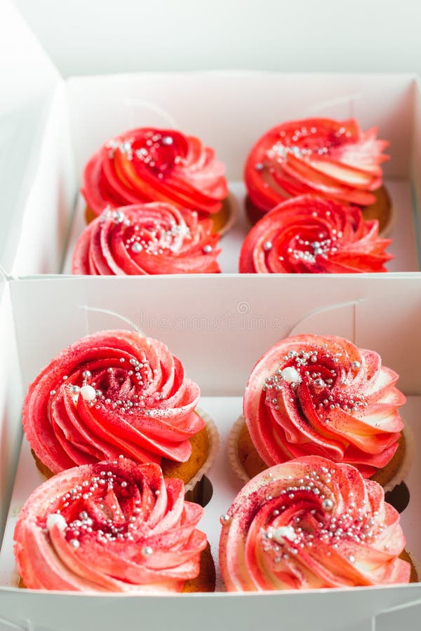 Cupcakes with Red Whipped Cream Cheese Top in the White Gift Box Stock ...
