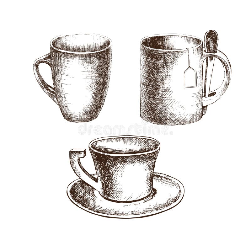 Set of Cups with Hand-drawing Style Stock Vector - Illustration of ...