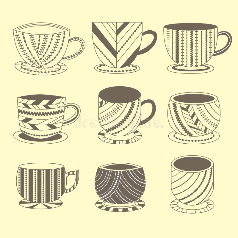Set of Cups with Patterns. Vector Illustration Decorative Design Stock ...