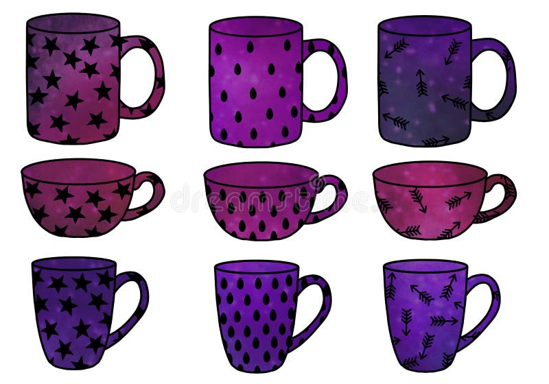 Set Cups of Tea or Coffee for Stickers and Notebooks and Pattern and ...