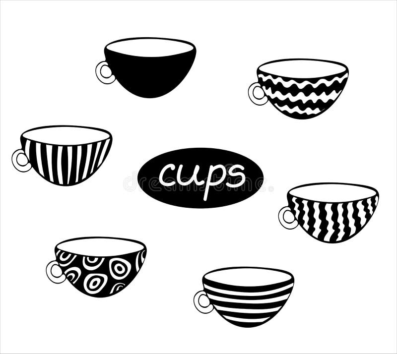 A set of cups. Vector 3 stock vector. Illustration of doodle - 199228317